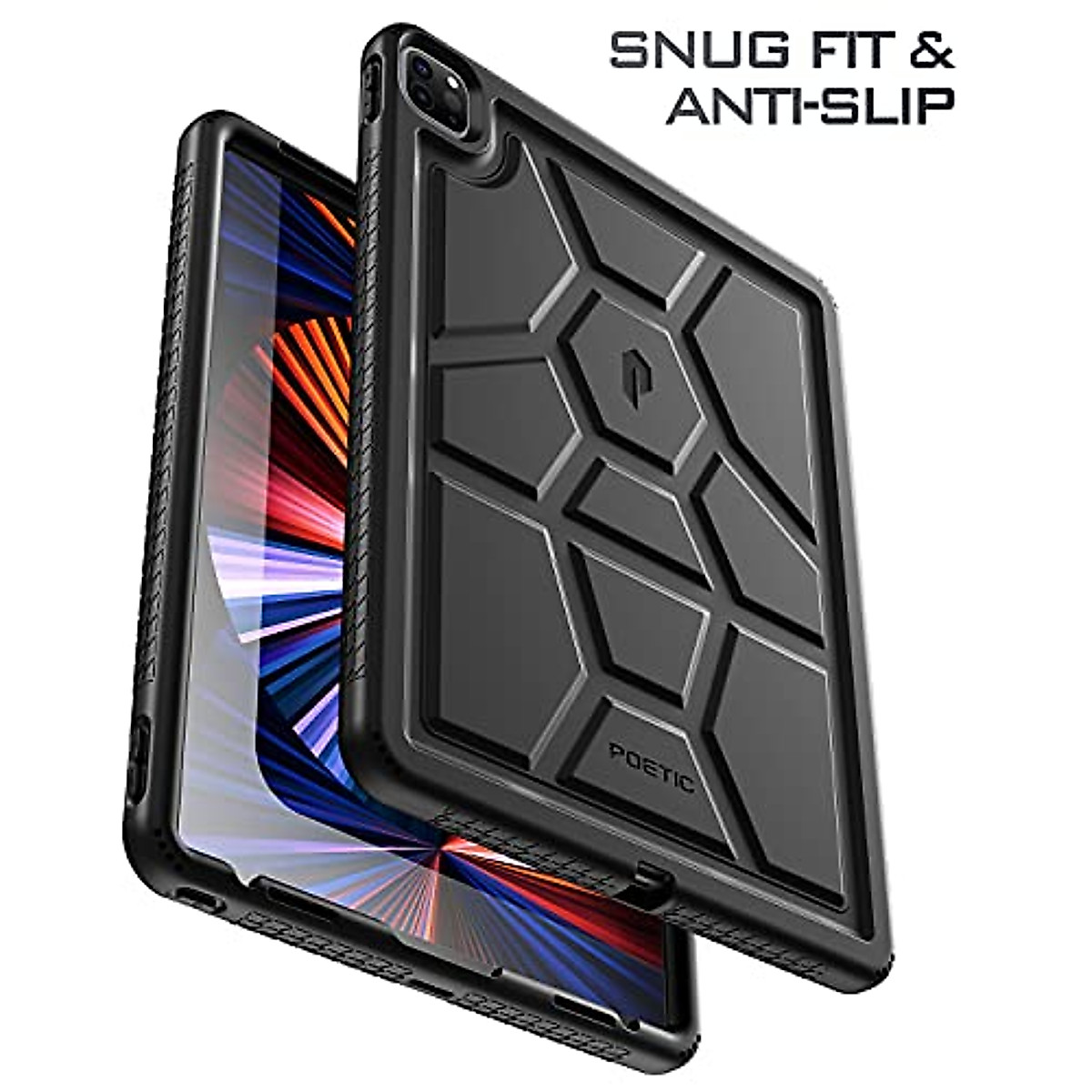Poetic TurtleSkin Case Designed for for iPad Pro 12.9 6th Generation 2022 / 5th Gen 2021 / 4th Gen 2020 / 3rd Gen 2018, Rugged Shockproof Drop Protection Kids Friendly Silicone Cover Case, Black