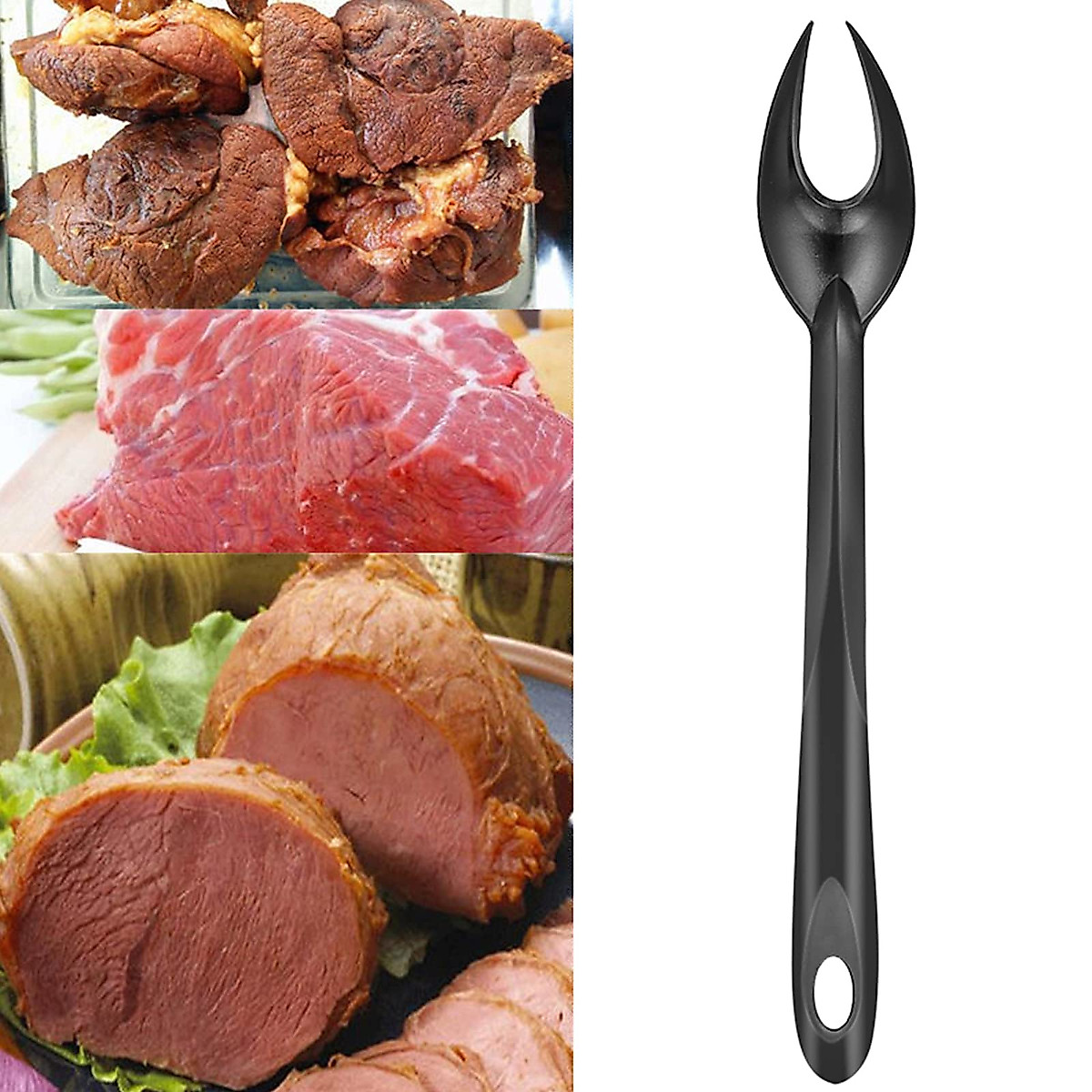 KSENDALO Plastic Cooking Meat Fork 12.4in Two Prong Kitchen Nylon Nonstick Carving Serving Fork Turning Holding Sausages Bacon Meatball etc Black
