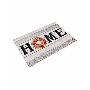 Outdoor Area Rug for Patio,Fall Thanksgiving Home Word Maple Leaf Wreath Camping Rugs Indoor Large Floor Mat 4x6ft,Sunflower Retro Wood Grain Outside Carpet for Deck RV Picnic Porch Backyard Bedroom