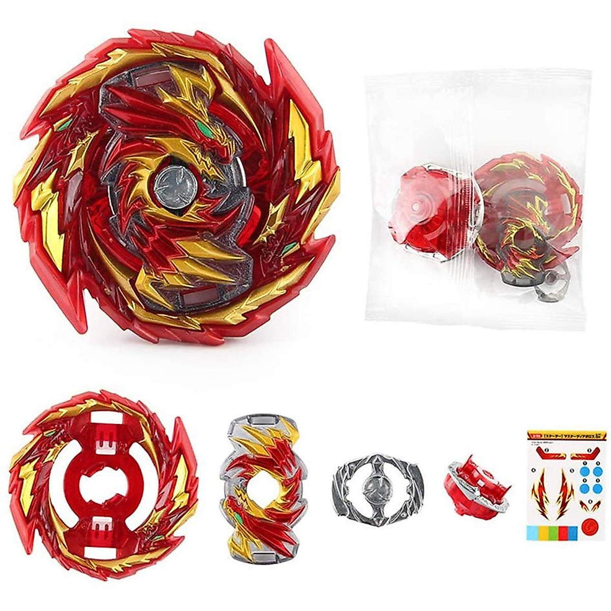 Bey Battle Burst Blade Evolution GT B-155 Booster Master Diabolos.Gn Red Left and Right Launcher Handle Starter Set Gaming Top God Bay Lr Bey Sparking Launcher Battling Tops Spinning Toys