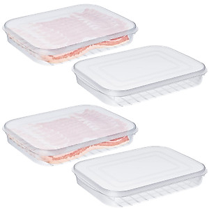 Suclain 4 Pieces Bacon Keeper Plastic Deli Meat Saver with Lids Airtight Cold Cuts Cheese Container for Fridge Food Refrigerator Storage Box Shallow Low Christmas Cookie Holder