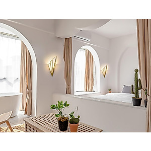 Battery Operated Wall Sconces Set of 2,Not Hard Wired Fabric Shade Triangle Remote Control Wall Lights, Wireless Lamp Fixture for Bedroom, Living Room, Bathroom, Hallway (Color : Gold)