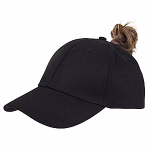 High Ponytail Baseball Hat - Women Messy Bun Hat, Sun Protection Ponycaps Retro Cap Black