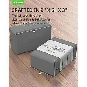 Trideer Yoga Blocks, Yoga Blocks 2 Pack, High Density EVA Foam Blocks, Supportive, Lightweight & Odor Resistant, Yoga Essentials for Yogi & Yogini, Yoga Accessories 9"x6"x3" (Gray)