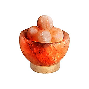 Amazon Basics Natural Himalayan Salt Lamp Bowl with Massage Balls, Wood Base with Dimmer Switch - Crystal Pink