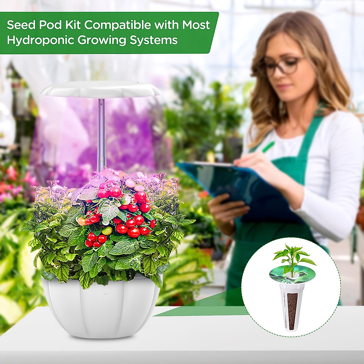 130pcs Seed Pod Kit for Aerogarden, Liquid Plant Food Hydroponic Pods Supplies Grow Cilantro Herbs Garden Pods Kit Indoor with 50 Grow Sponges,14 Grow Baskets, 50 Pod Labels, 14 Grow Domes, 2 Tweezers