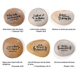 MJFloria Inspirational Scripture Stones, Rocks Engraved Psalm Bible Verse Jesus Christian Religious Gifts for Women Men Kids Friends Family Home Church, Centerpiece, Decorative 6 PCS, Easter Gift