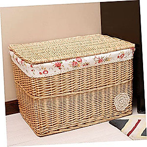 Cabilock Box Bedroom Cube Desktop Bin Bathroom and Clothes Cosmetic Rectangular Printed Rectangle with for Flower Liner Storage Rattan Woven Lid Container Organizer Clo Wicker