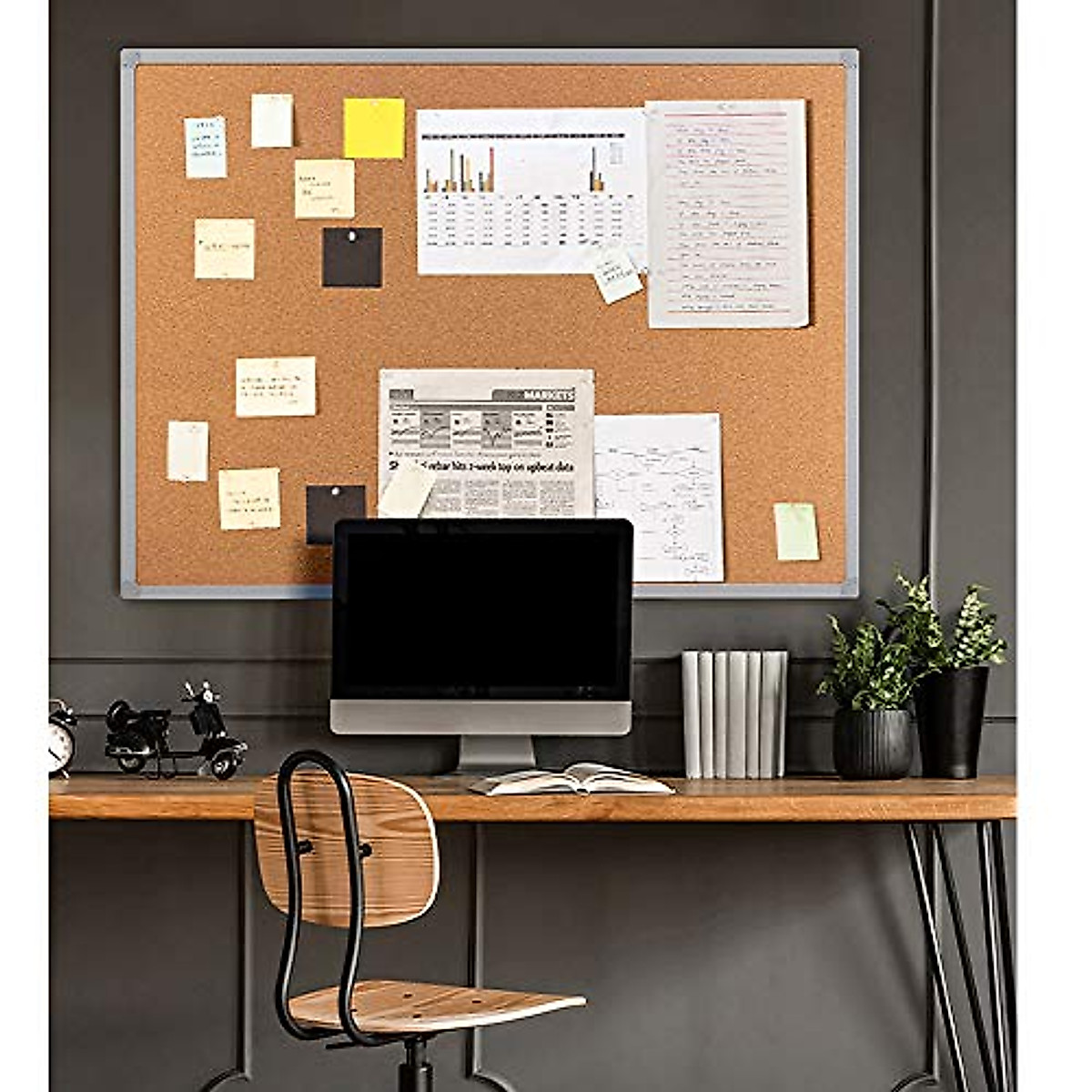 BIBOC Cork Bulletin Board,Felt Board, Pin Board, Notice Board, Memo Board for Homes or Offices,18 X 24 Inches, Silver Aluminium Frame
