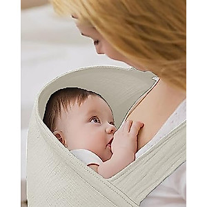 Muslin Nursing Cover for Breastfeeding, Breathable 100% Cotton Privacy Nursing Covers with Rigid Hoop for Mother Nursing Apron, Include Burp Cloths, Soft Arch Neckline Nursing Apron (Gray)