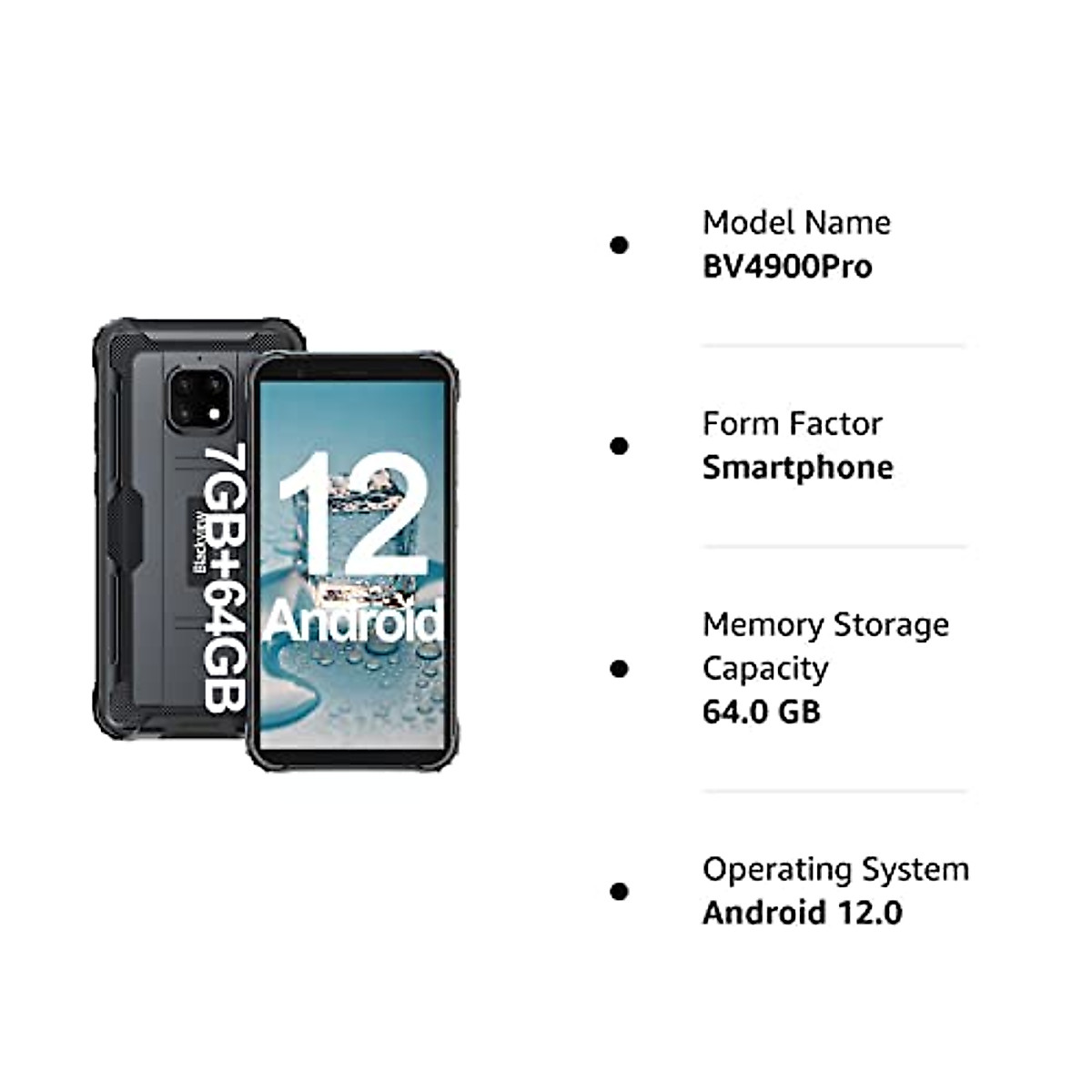 Blackview Rugged Smartphone Unlocked, BV4900Pro 4G Dual SIM Cell Phone Android 12, 7GB+64GB/SD 256GB Expandable, IP68 Waterproof Smartphone, 5580mAh Battery, 5.7" HD, NFC/GPS/OTG Rugged Android Phone