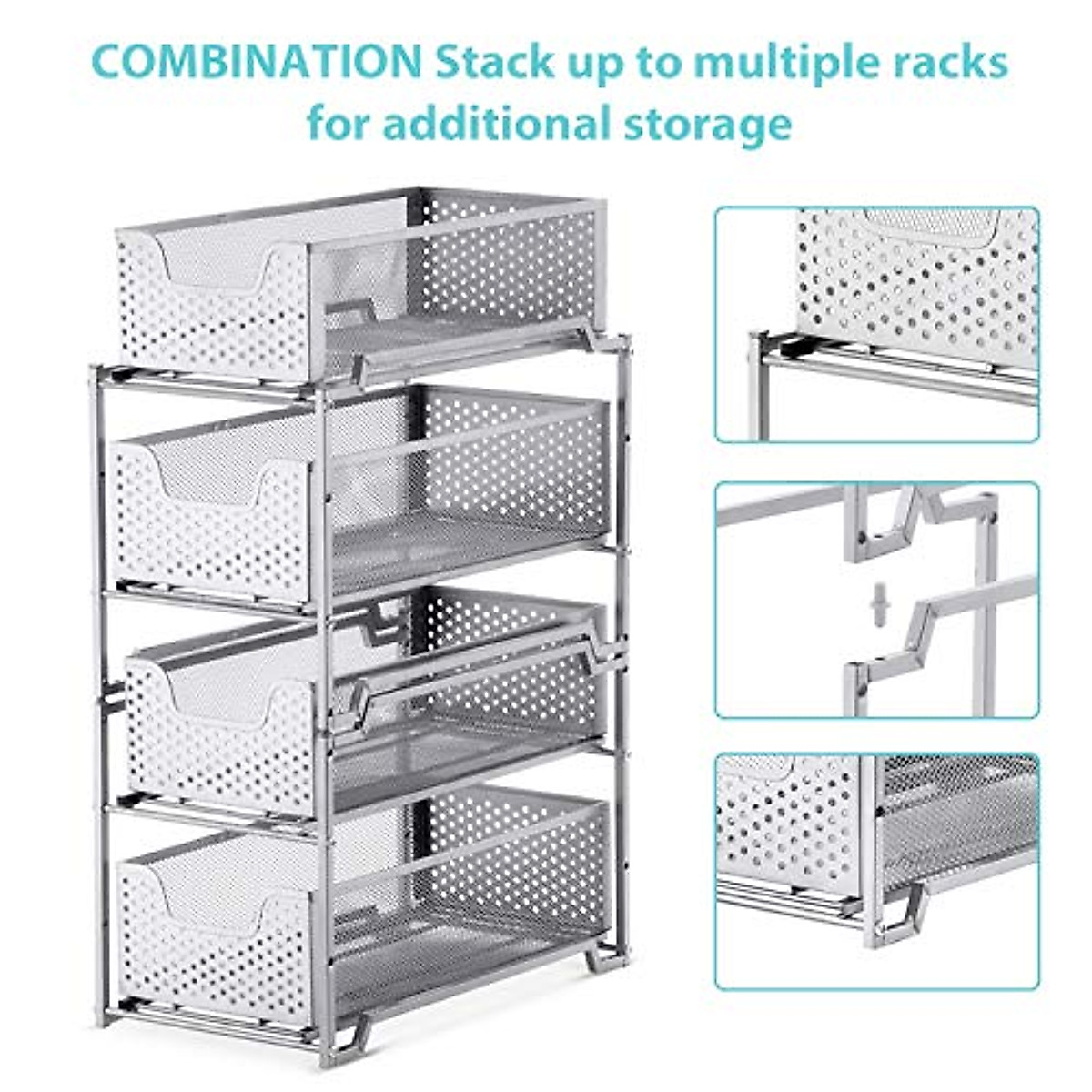 Bextsware Auledio Stackable 2 Tier Under Sink Cabinet Organizer with Sliding Storage Drawer, Silver