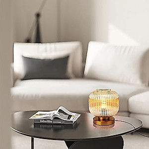 Auwieou Modern Table Lamps Gold Table lamp Amber Ribbed Glass Shade Desk lamp Bedside Table lamp nightstand lamp Small Table lamp for Bedroom Living Room Office end Table Side
