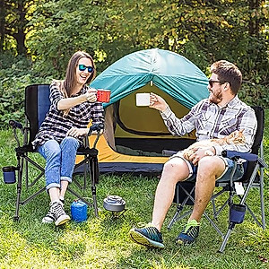 Homcosan Portable Camping Chair Folding Quad Outdoor Large Heavy Duty Support 330 lbs Thicken 600D Oxford with Padded Armrests, Storage Bag, Beverage Holder, Carry Bag for Outside(Blue)