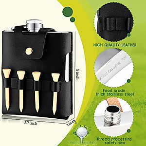 Remerry Golf Flask Gift Set 7 oz Stainless Steel Flask with Leather Case Golf Accessories for Men and Women Includes Drinking Bottle Divot Tool Ball Marker and 4 ball Tees (Black)