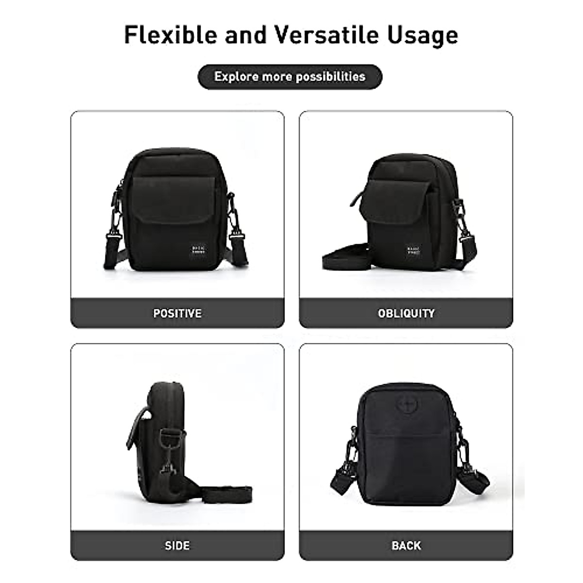 Black Small Side Shoulder Bag Crossbody Bag For Men Women Mini Messenger Bag Satchel Bag Travel Purse Wallet Passport Holder Bag, Cell Phone Purse Neck Pouch Wallet- Unisex