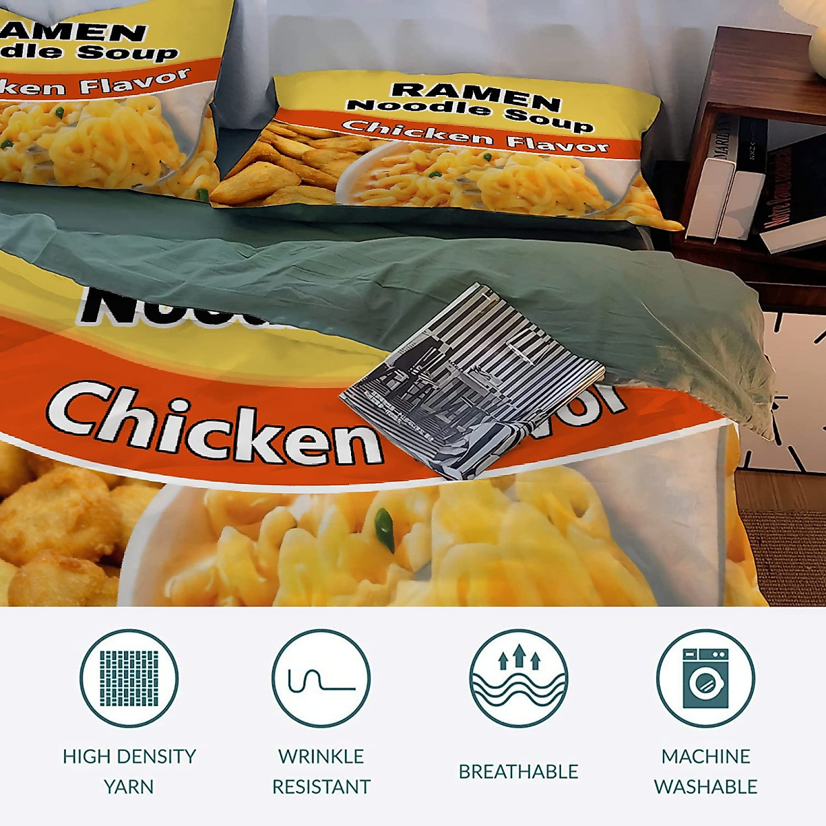 Ramen Noodle Soup Ramen Chicken Flavor Duvet Cover 3 Piece Set (1 Duvet Cover+2 Pillow Shams),Ultra Soft And Breathable Bedding Comforter Cover Set for All Seasons,Queen Size (90"x90",230x230cm)
