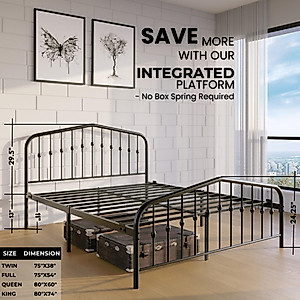AMBEE21 Golden Gate Beds Washington Full Size Black Iron Bed Frame with Headboard Footboard Wrought Iron Heavy Duty Metal Platform Foundation Farmhouse Victorian Style 800 lbs Capacity CastleBeds