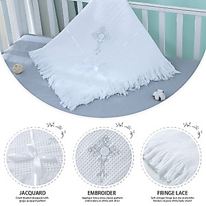Booulfi Baby Blanket Baby Swaddle Blanket Infant Receiving Blanket Knitted Baby Summer Autumn Blanket Baby Boy Girl Gift with Embroidered Cross