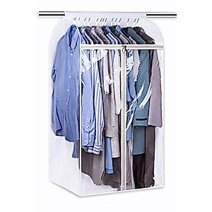 KEETDY 43" Hanging Garment Bags for Closet Storage Large Clear Window Hanging Clothes Storage Garment Rack Cover Coat Protector for Suit, Wardrobe, Bottom Enclosed