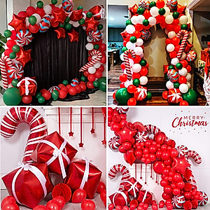 BONROPIN Christmas Balloon Garland Arch kit with Christmas Red White Candy Balloons Gift Box Balloons Red Star Balloons for Xmas Party Decorations