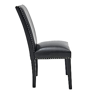 MODERION Parsons Dinning Chairs Set of 2 with Nail-Heads Trim, Faux Leather Kitchen Accent Side Upholstered Seat, Solid Wood Legs, 39'' x 25'' x 19'', Holds Up to 300 Lbs, Assembly Black, CY-1122-BK