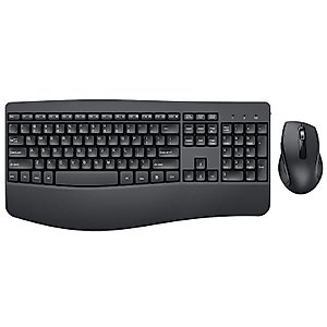 Wireless Keyboard and Mouse - Ergonomic Keyboard and Mouse Combo Full Size Keyboard Cordless with Palm Wrist Rest Ergonomic Mouse Wireless for Windows Computers Laptops - Black