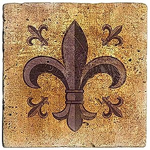 Thirstystone Ambiance Travertine Coaster, Multicolored, Fleur de Lis