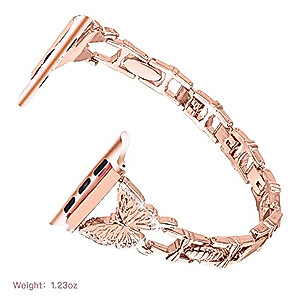 Wipalor Compatible with Apple Watch Band 38mm 40mm 41mm, Lightweight for Women, Easy Adjustable Bracelet, Shiny Diamond on Butterfly, Jewelry Metal Strap for iWatch Series 8 7 6 5 4 3 2 1 SE(Rose Gold)