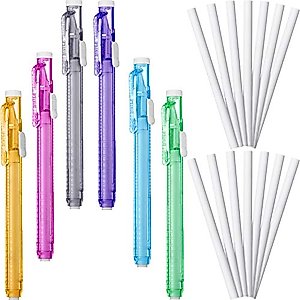 36 Pieces Eraser Pen Retractable Mechanical Eraser Pen Include 6 Packs Click Eraser Pen and 30 Click Erasers Refill for School Office Painting Writing (Clear Color)