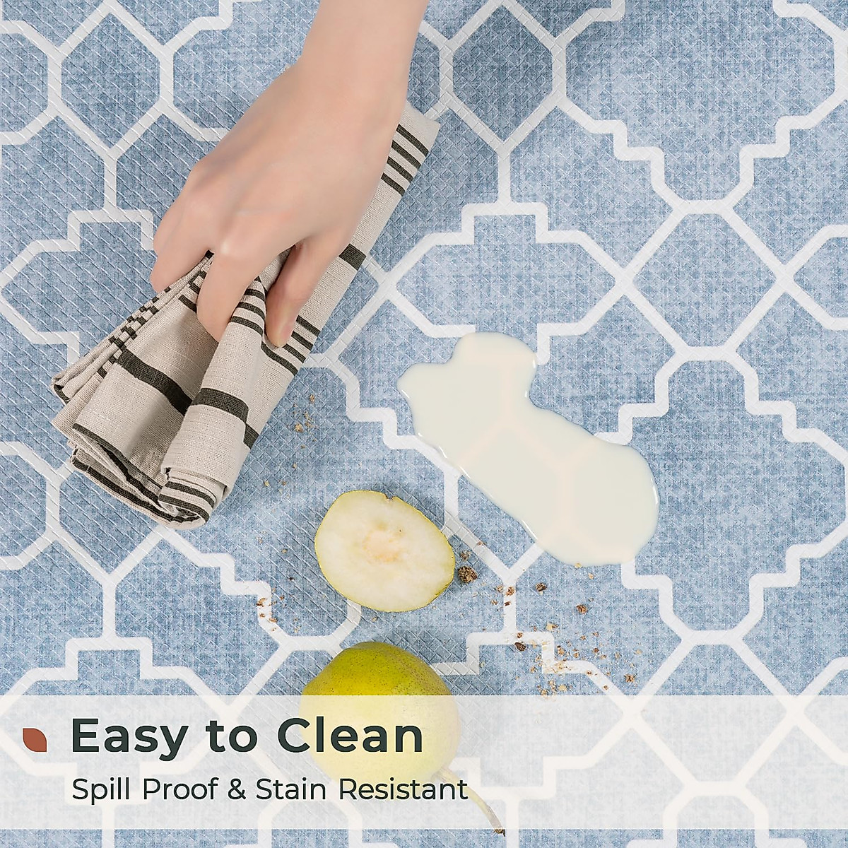 FRESHMINT Kitchen Mat Set of 2, Anti-Fatigue Cushioned Kitchen Mats for Floor, Waterproof Non Slip Comfort Standing Mat, Boho Kitchen Rug for Kitchen Decor, Sink, Office, 17"x30"+17"x47", Lake Blue