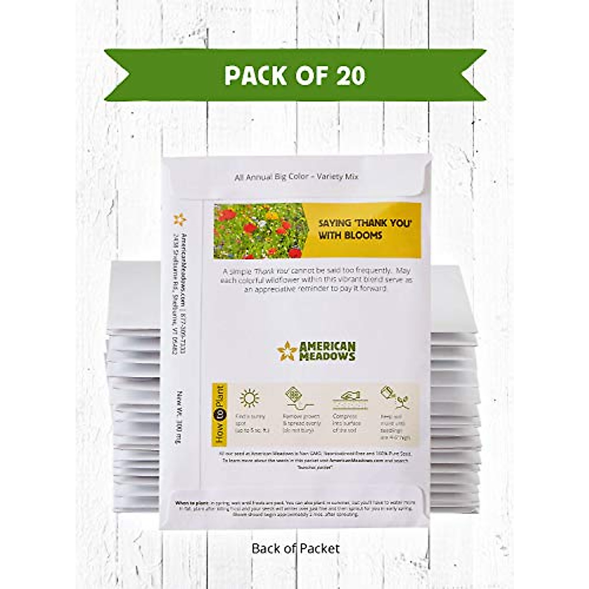 American Meadows Wildflower Seed Packets "Thank You Bunches" Party Favors (Pack of 20) - Express Gratitude with a Wildflower Seed Mix, Great Addition or Alternative to Thank You Cards