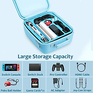 Acylulu Cute Cat Paw Carrying Case Compatible with Nintendo Switch - 21 Game Card Slot & Removable Shoulder Strap - Portable Hardshell Storage Bag for Switch Console Controller & Accessories