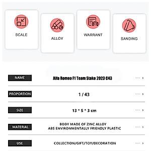 Xiangtat 1/43 Bburago 1:43 Alfa Romeo F1 Team Stake 2023 C43 77# Valtteri Bottas Alloy Car Die Cast Model Collection Gift (C43 77#)