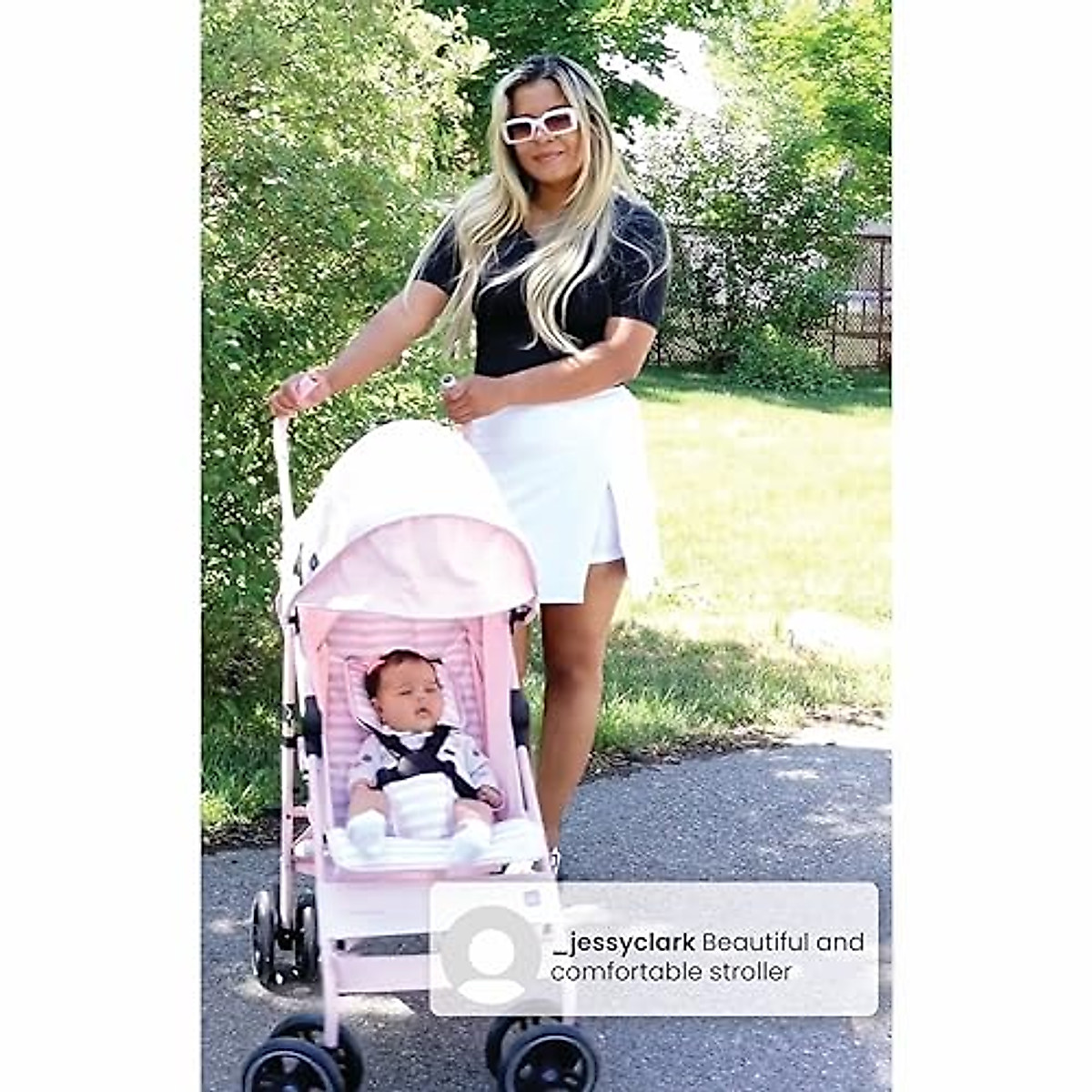 babyGap Classic Stroller - Lightweight Stroller with Recline, Compact Fold & Removable Parent Organizer - Made with Sustainable Materials, Grey Stripes