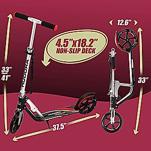 HUDORA Scooter with Big Wheels, Lightweight Durable All-Aluminum Frame for Kids 8 Years and Up, Teens 12 Years and Up, Adult