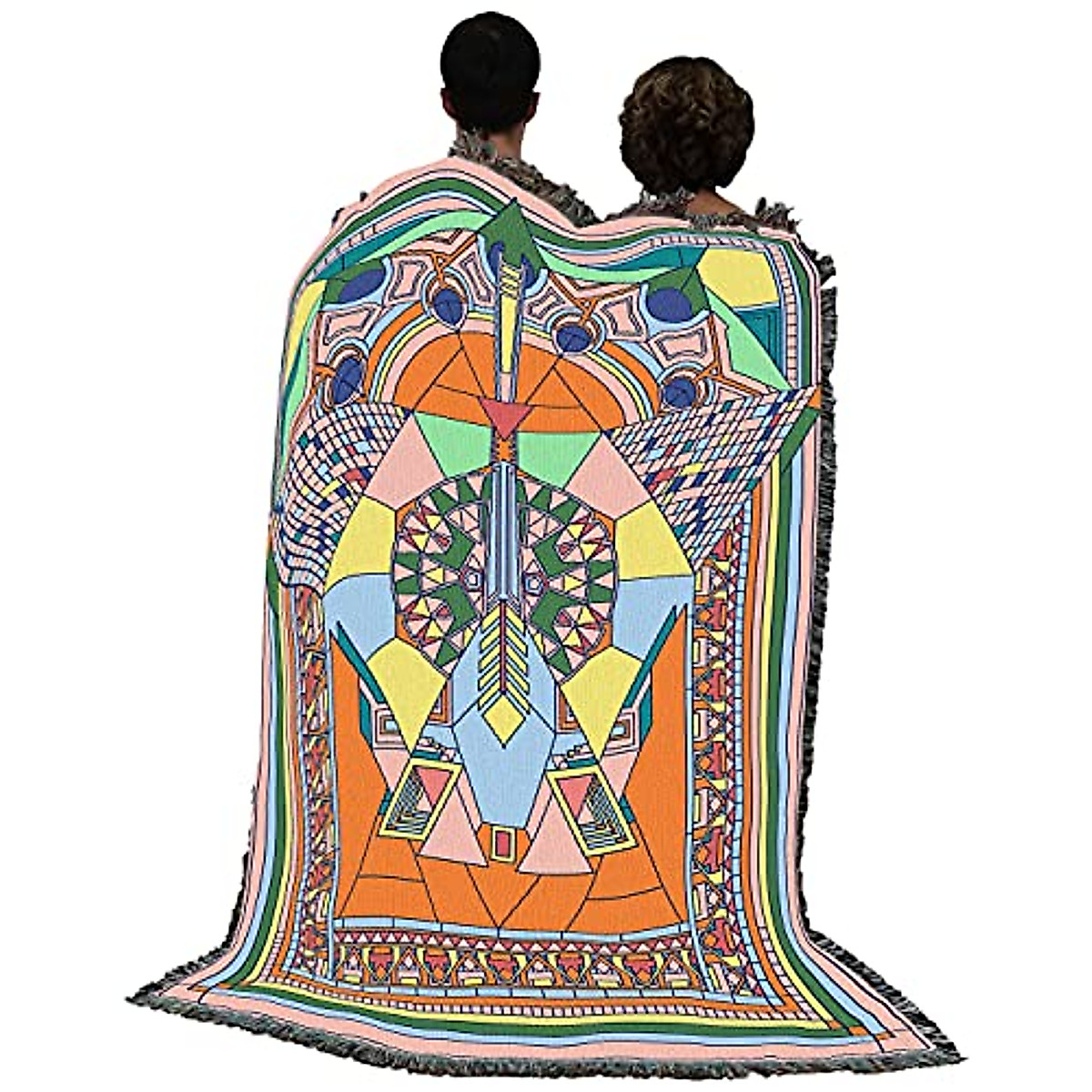 Pure Country Weavers Frank Lloyd Wright Imperial Peacock Kaleidoscope Blanket - Mission Prairie School Style - Gift Tapestry Throw Woven from Cotton - Made in The USA (72x54)