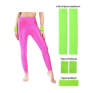 SATINIOR 80s Neon Leggings Party Retro Jogging Sports Headband Wristbands Leg Warmers (Rose Red)