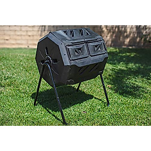 MaxWorks 80699 Compost Bin Tumbler for Garden and Outdoor, 42 Gallon Capacity with 2 Chambers Dual Rotating Composting Tumbler , Black