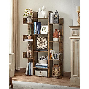 VASAGLE Bookshelf, Tree-Shaped Bookcase with 13 Storage Shelves, Rounded Corners, 9.8”D x 33.9”W x 55.1”H, Rustic Brown ULBC67BXV1
