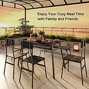 Gizoon Dining Table Set for 6, 6-Piece Kitchen Table and Chairs, Dining Room Table Set with Bench, Storage Rack for Small Space, Home, Apartment, Black