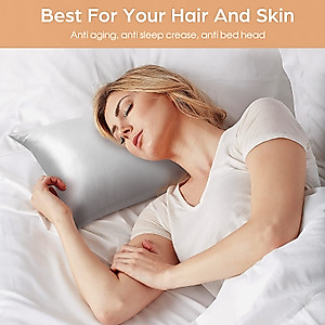 Veaken Silk Pillowcase for Hair and Skin, 2 Pack 100% Mulberry Silk Pillowcase 25 Momme, 600 Thread Count, Both Side Pure Silk Pillow Cover with Hidden Zipper (Gray, Queen 20''×30'')