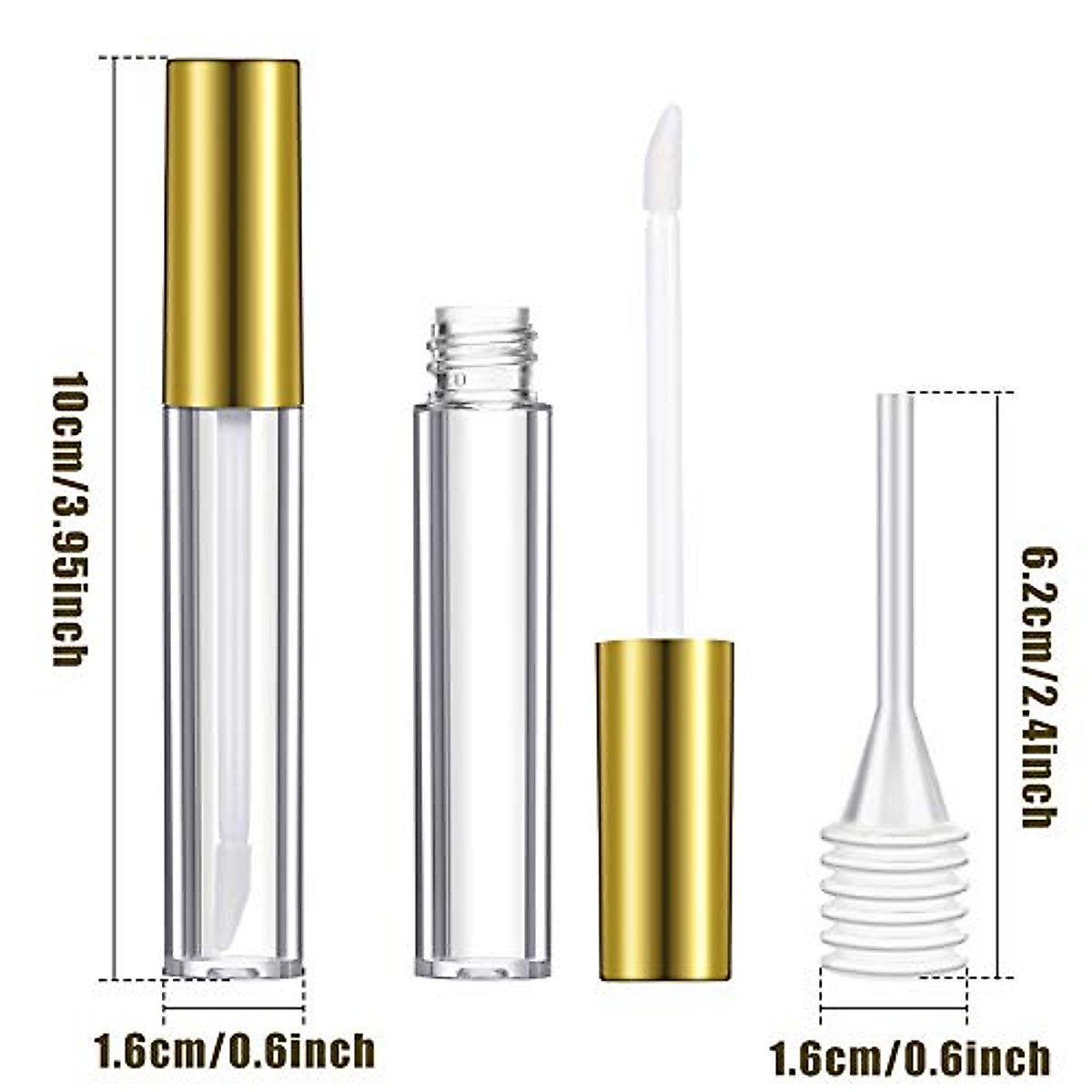 Patelai 40 Pieces Empty Lip Gloss Tubes Containers Clear Lip Balm Bottle with Rubber Stopper and 2 Pieces Funnels for Women DIY Makeup Lip Samples(10 ml,Gold, Rose Gold, Black, Silver)