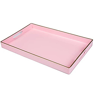 MAONAME Pink Serving Tray with Handles, Modern Decorative Tray for Coffee Table, Plastic Rectangular Tray for Ottoman, Bathroom, Decor, 15.75” x 10.2” x1.57