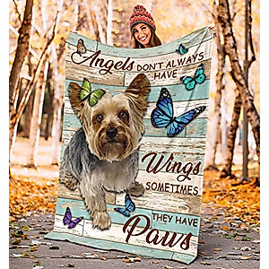 Angles Don't Always Have Wings Sometimes They Have Paws Yorkie Fleece blanket,Yorkshire Terrier Blanket Dog Print Fleece Blanket Fluffy Throw Blanket for Adults,Mom,Women, Kids for Sofa Bed Picnic