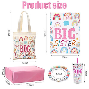 ALEXPRE 4 Pcs Big Sister Gifts for Girls,20oz Stainless Steel Mug Vacuum Insulated Tumbler with Leak Proof Lid and Silicone Straw,Big Sister Blanket and Bracelet with Canvas Tote Bag for Little Girls