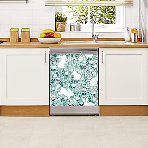 Dishwasher Magnet Cover Seamless from Silhouettes of Rabbits and Wildflowers Hand Drawn Magnetic Refrigerator Stickers Decorative Appliance Cover Fridge Panels Metal Door Garage 23"Wx26"H