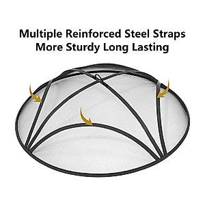 27In Reinforced Steel Round Fire Pit Screen Cover,Outdoor Patio Fire Pit Spark Screen,Heavy Duty Steel Mesh Firepit Ember Lid with Handle