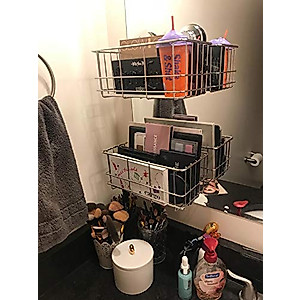 SANNO Suction Cup Shower Caddy Bath Wall Shelf, Deep Bathroom Basket Large Shower Caddy Bath Organizer Kitchen Storage Basket for Gel Holder Bathroom Storage Shampoo, Conditioner -Stainless Steel