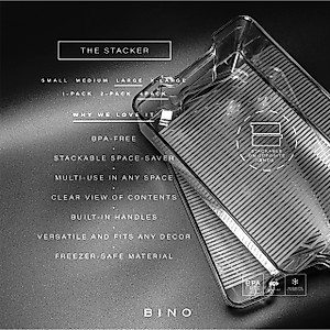 BINO | Stackable Storage Bins, Large - 4 Pack | The Stacker Collection | Clear Plastic Storage Bins | Organization and Storage Containers for Pantry & Fridge | Multi-Use Organizer Bins | BPA-Free